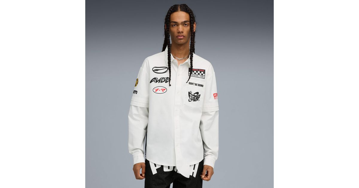 PUMA A$Ap Rocky X Layered Pit Crew Button Down in White | Lyst UK