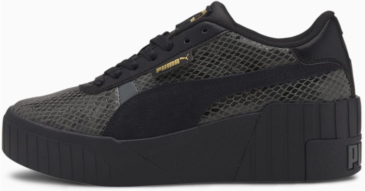 PUMA Cali Wedge Snake in Black | Lyst