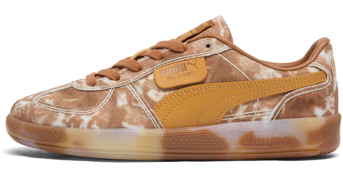 PUMA Palermo Faded Denim Sneakers in Brown | Lyst