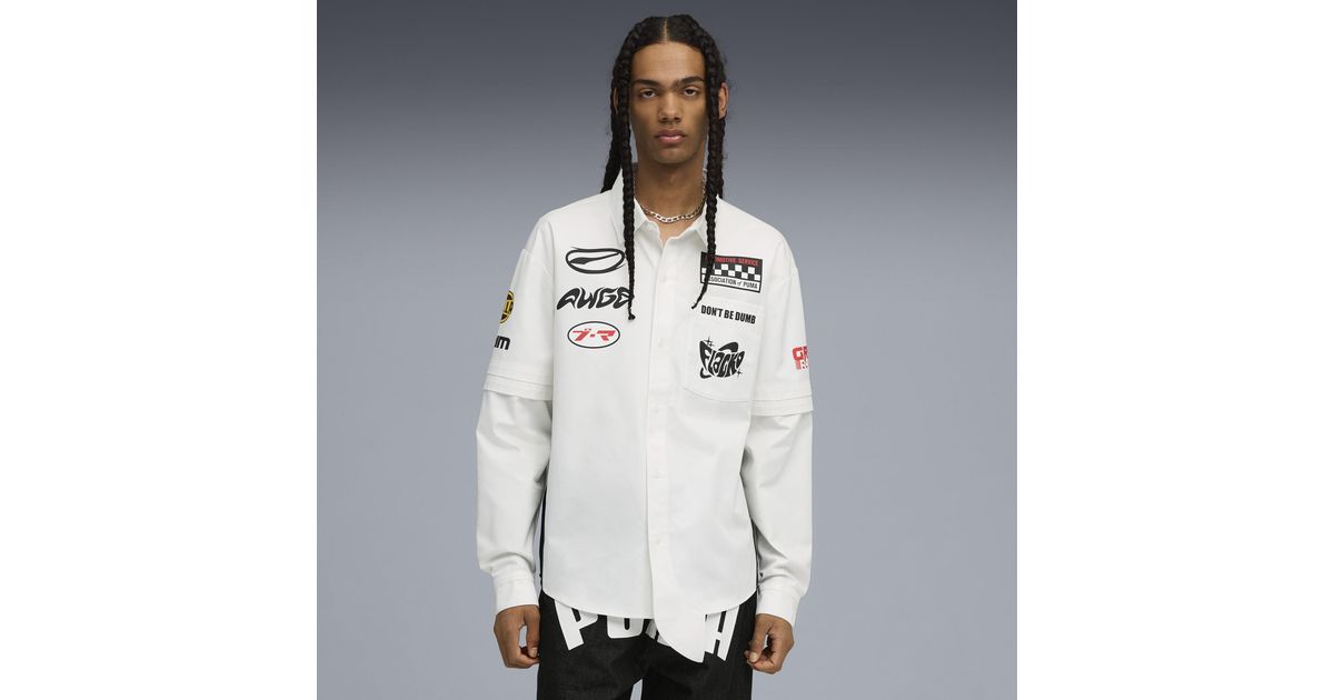 PUMA A$Ap Rocky X Layered Pit Crew Button Down in White | Lyst