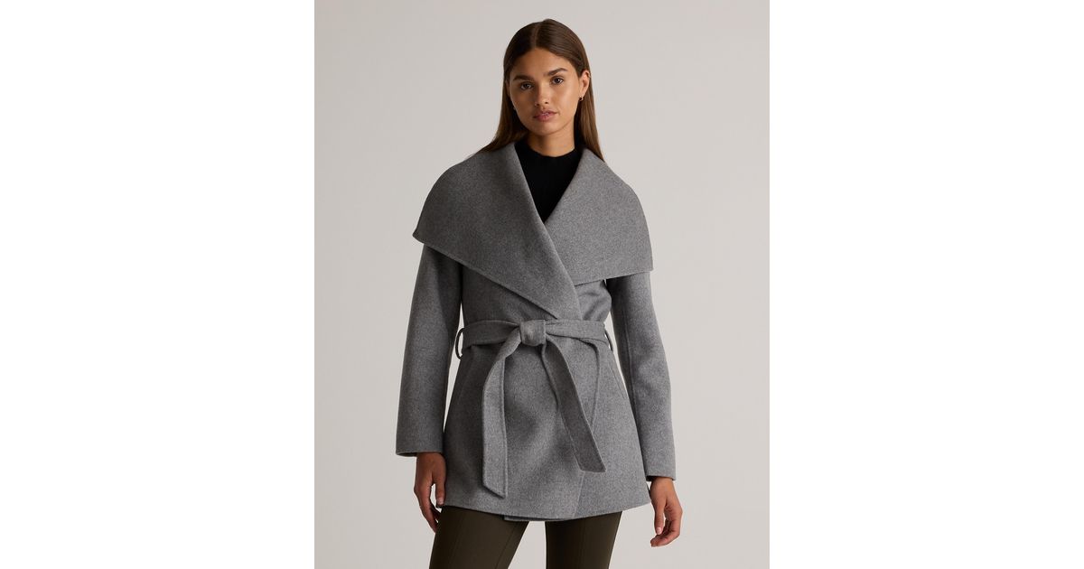 Quince Double-Faced Merino Wool Draped Collar Short Wrap Coat in Gray ...