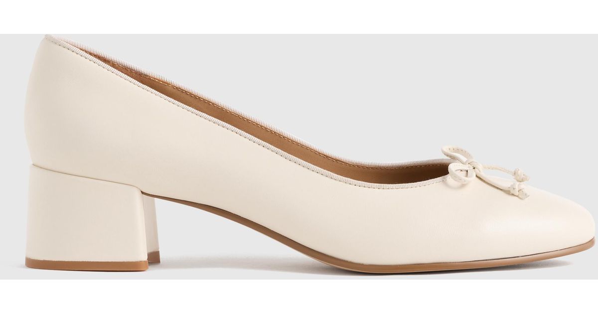 Quince Italian Leather Ballet Block Heel Pump in Natural | Lyst