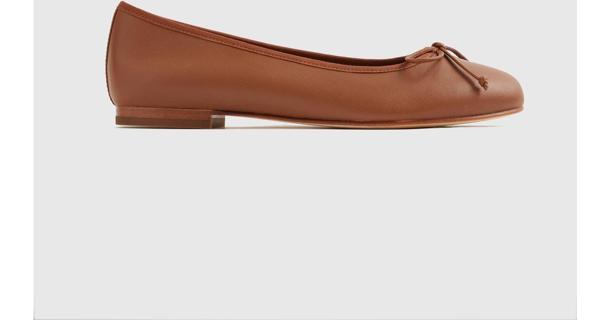 Quince Italian Leather Bow Ballet Flat in Brown | Lyst