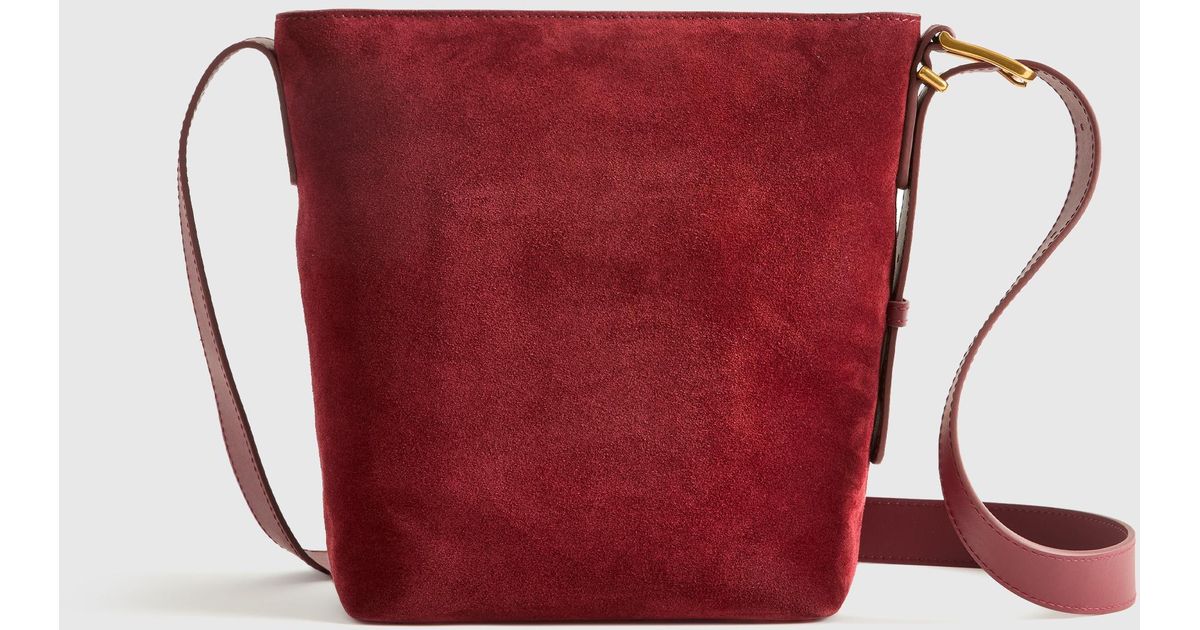 Quince Italian Suede Bucket Crossbody, Suede Leather in Red | Lyst