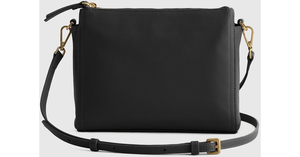 Quince Italian Leather Triple Compartment Crossbody in Black | Lyst