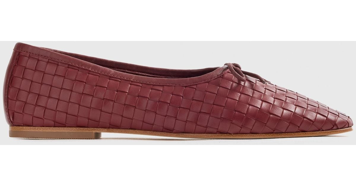 Quince Italian Leather Handwoven Square Toe Ballet Flat in Red | Lyst