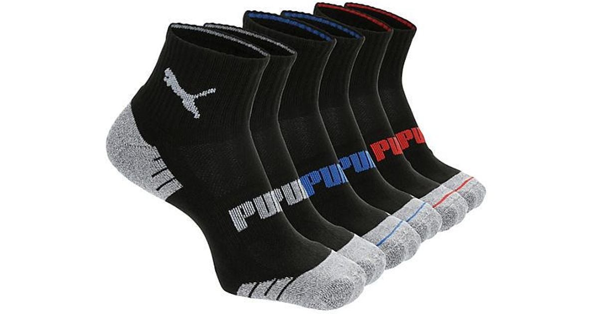 PUMA Large Quarter Crew Socks 6 Pairs in Black for Men | Lyst