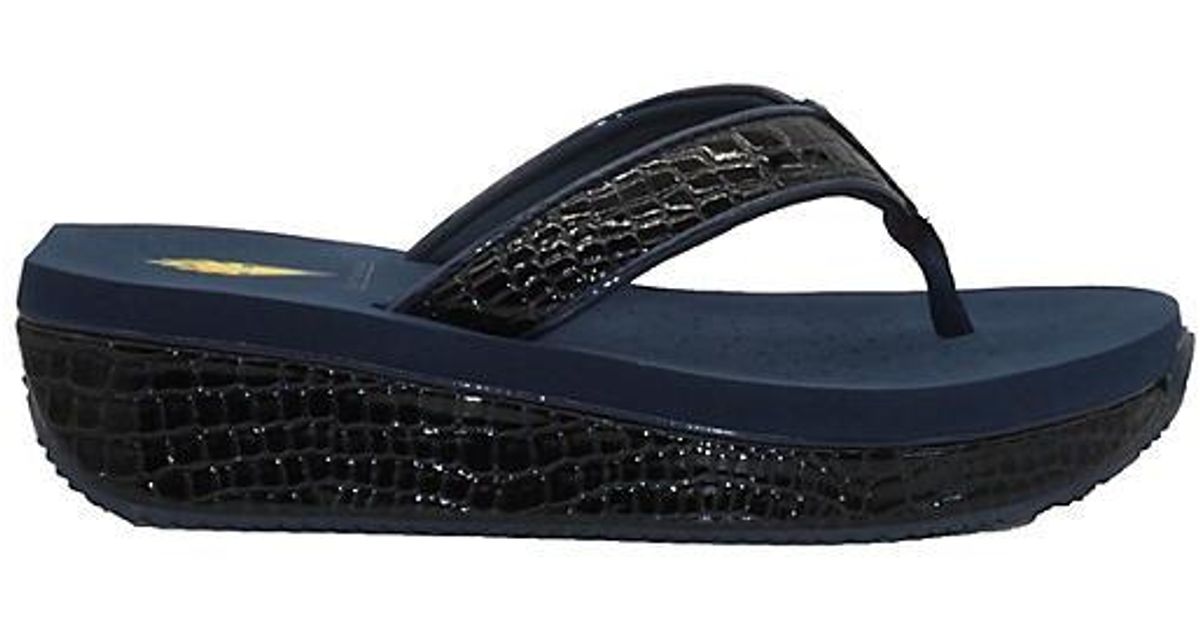 Volatile Mini Croco Flip Flop Wedge in Blue | Lyst