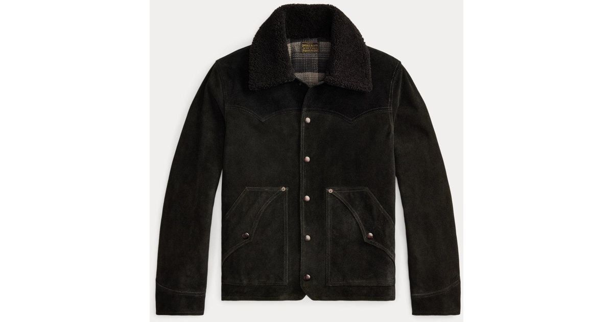 RRL Shearling-Collar Suede Western Jacket in Black for Men | Lyst UK