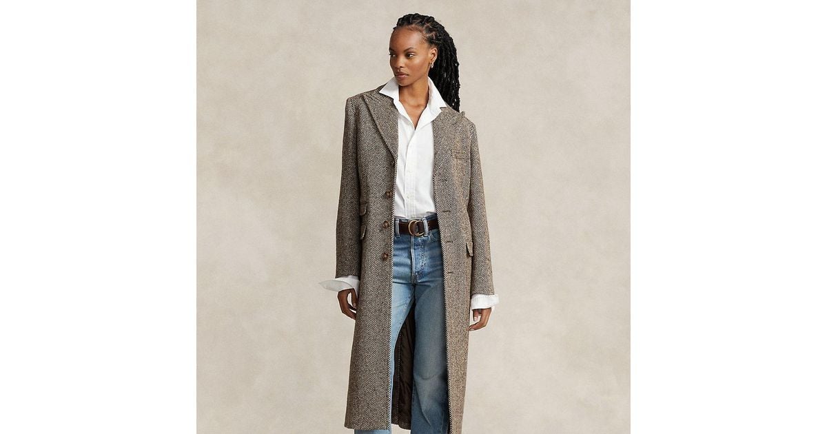 Polo Ralph Lauren Plaid Wool Herringbone Coat | Lyst