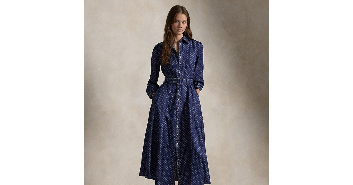 Polo Ralph Lauren Mixed-print Silk Shirtdress in Blue | Lyst