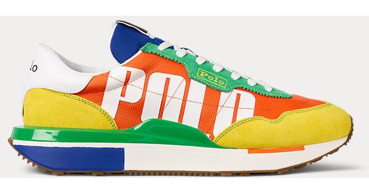 Ralph Lauren Train 89 Logo Suede & Oxford Trainer in Yellow for Men ...