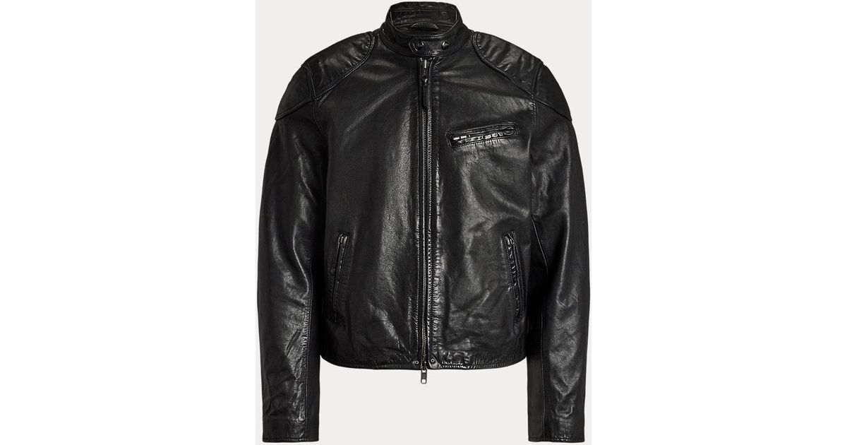 Polo Ralph Lauren Leather Café Racer Jacket in Black for Men | Lyst UK