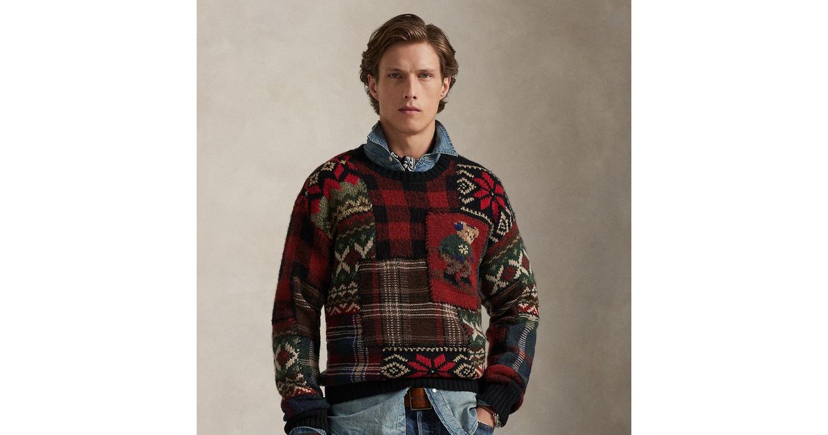 Ralph Lauren Polo Bear Patchwork Jumper in Brown for Men | Lyst