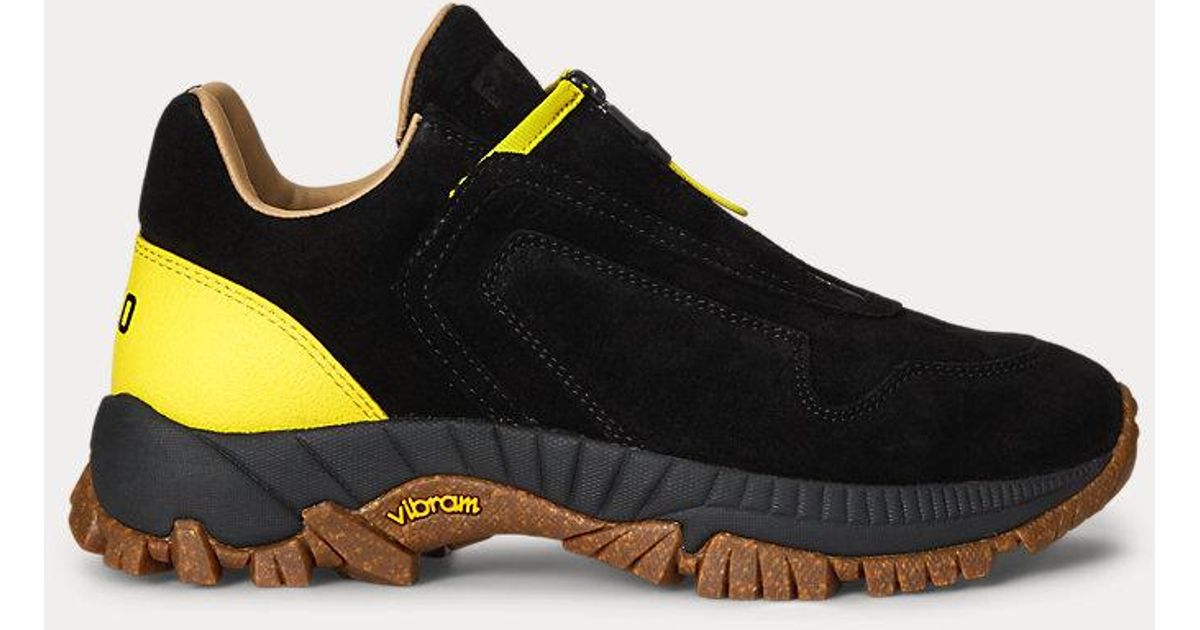 Ralph Lauren Grayson Suede Zip Trainer in Black | Lyst UK