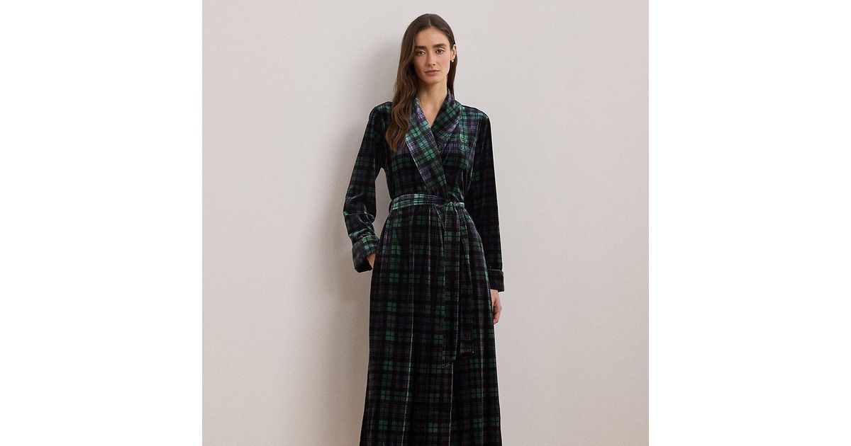 Ralph Lauren Ralph Lauren Plaid Velvet Long Shawl-collar Robe in Black ...