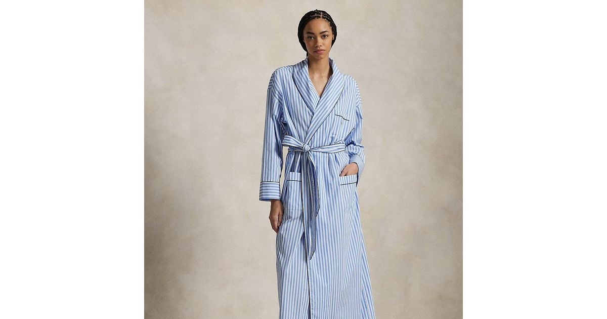 Ralph Lauren Striped Cotton Poplin Robe in Blue | Lyst