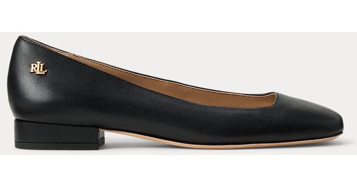 Ralph Lauren Emellie Nappa Leather Ballet Flat in Black | Lyst