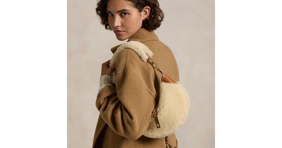 Polo Ralph Lauren Polo Id Shearling Mini Shoulder Bag in Brown | Lyst
