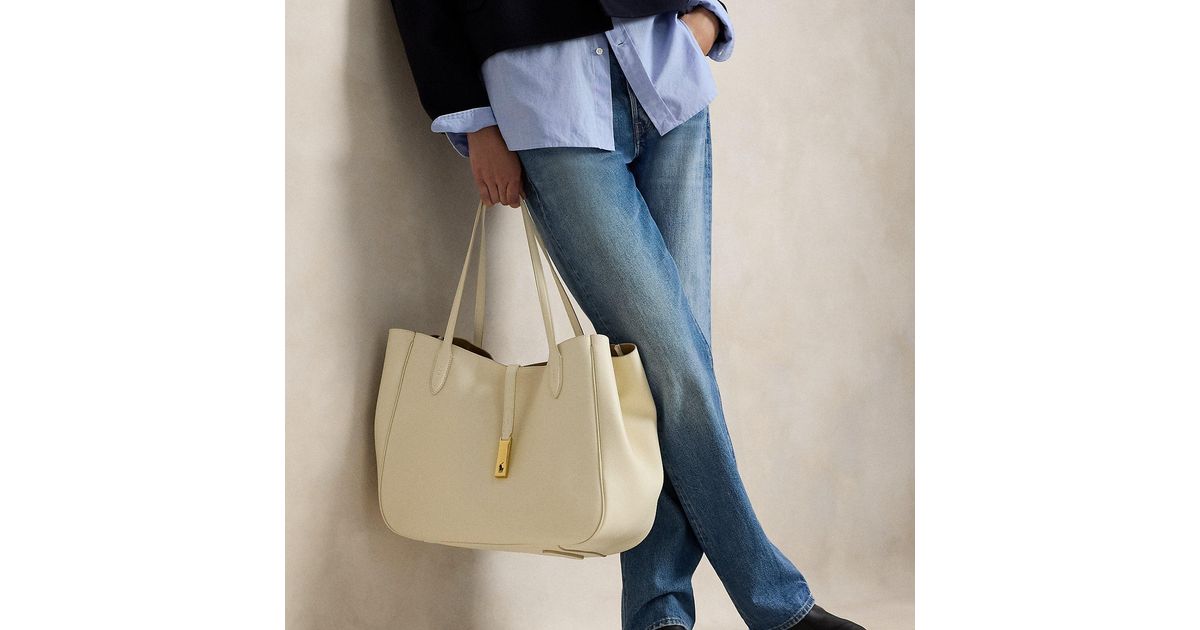 Polo Ralph Lauren Polo Id Leather Large Tote in Blue | Lyst