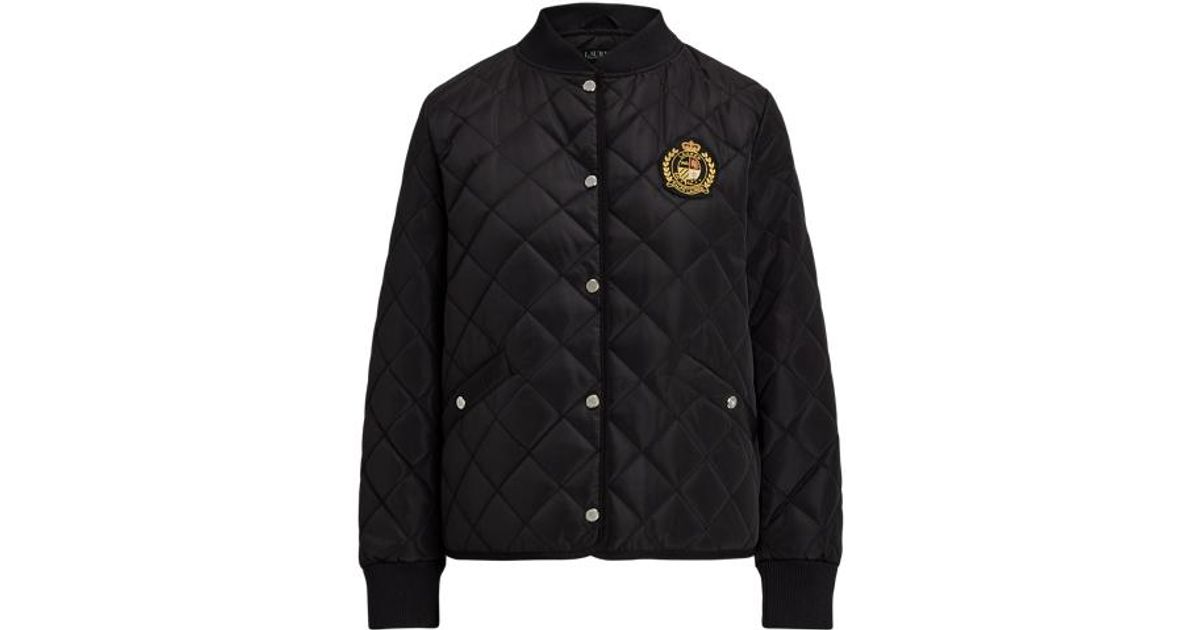 Ralph Lauren Crest-patch Quilted Bomber Jacket in Black | Lyst UK