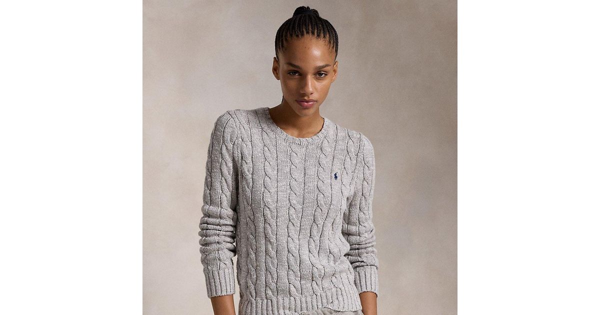 Ralph Lauren Cable-knit Ragg Cotton Crewneck Jumper in Gray | Lyst