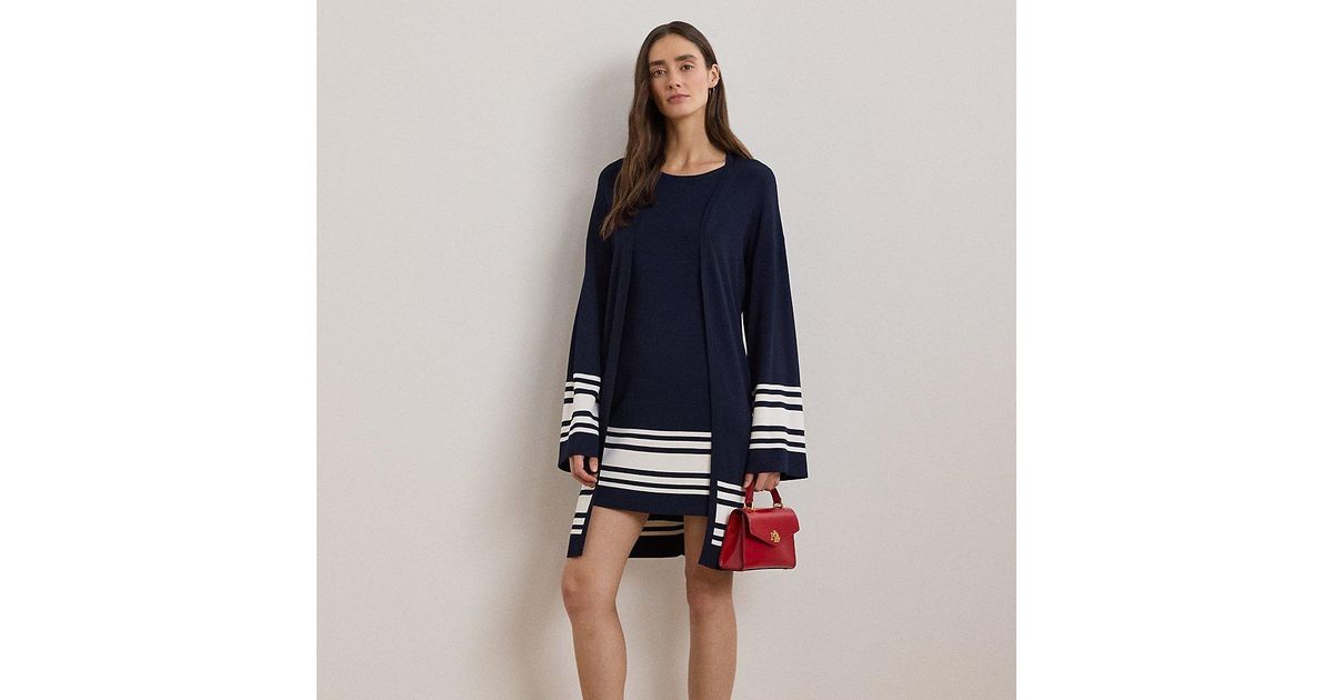 Ralph Lauren Ralph Lauren Two-tone Cap-sleeve Shift Sweater Dress in Blue | Lyst