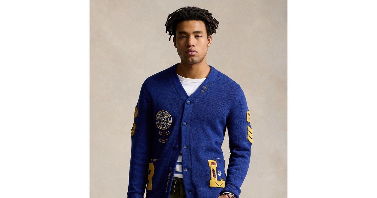 Ralph Lauren Varsity-inspired Cotton Cardigan in Blue for Men | Lyst