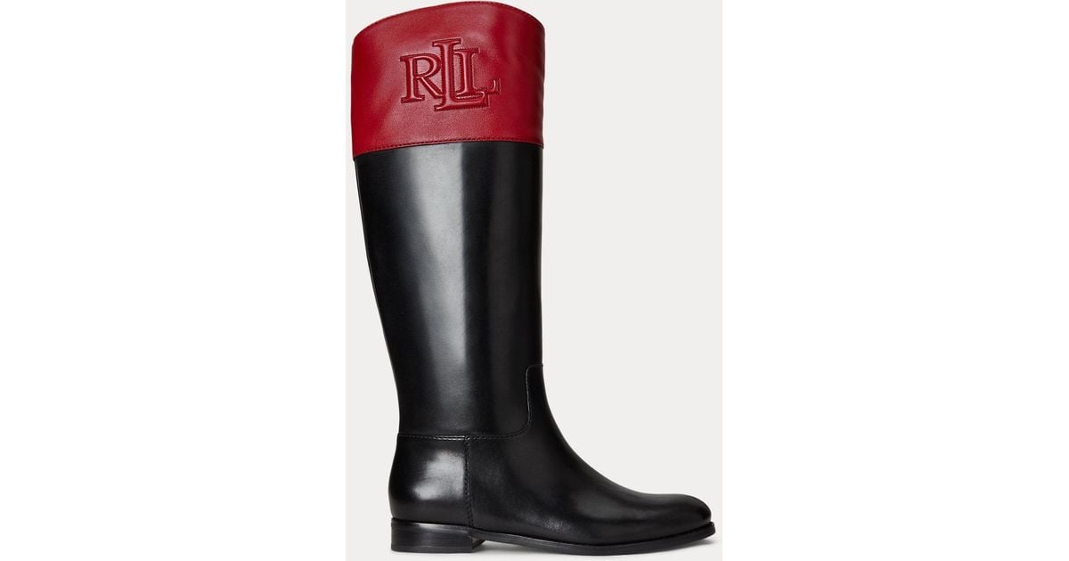 Ralph Lauren Justine Ii Two-Tone Leather Riding Boot in Red | Lyst UK