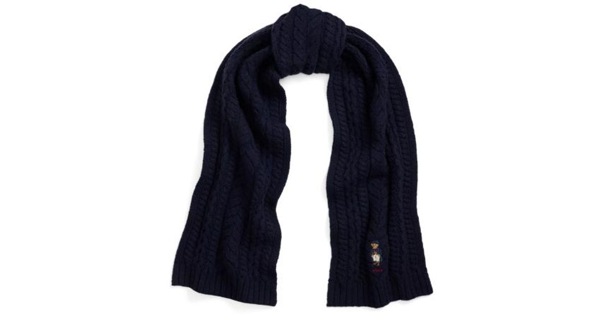 Polo Ralph Lauren Polo Bear Cable-knit Wool-blend Scarf in Blue | Lyst UK