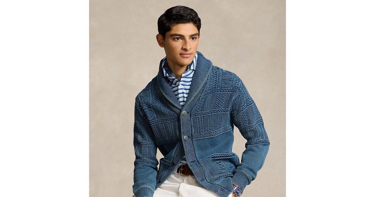 Polo Ralph Lauren Anchor Aran-knit Cotton Cardigan in Blue for Men | Lyst