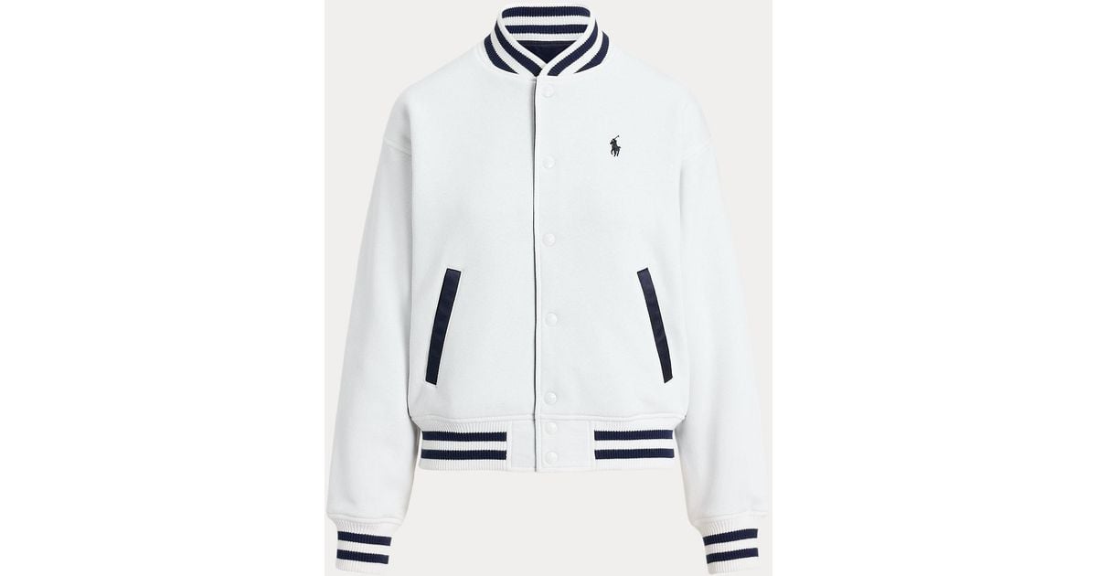 Polo Ralph Lauren Reversible Fleece Baseball Jacket in White | Lyst UK
