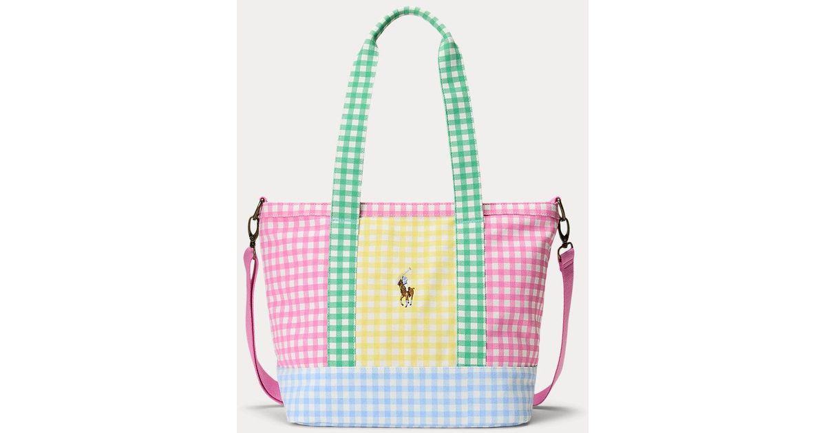 Polo Ralph Lauren Ralph Lauren Girl's Gingham Big Pony Cotton Canvas Tote in Yellow | Lyst