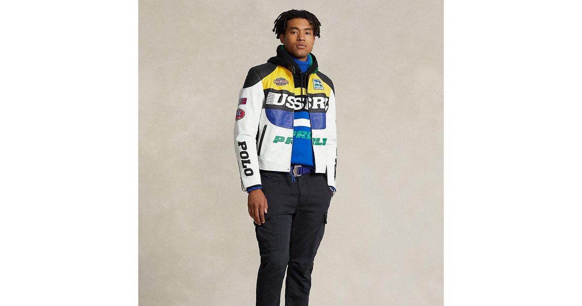 Polo Ralph Lauren Leather Cafe Racer Jacket in Blue for Men | Lyst UK