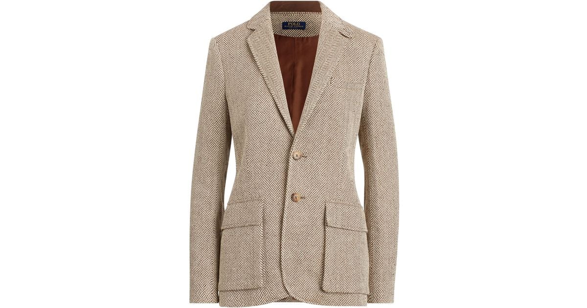 Ralph Lauren Herringbone Silk Blend Blazer In Brown Lyst