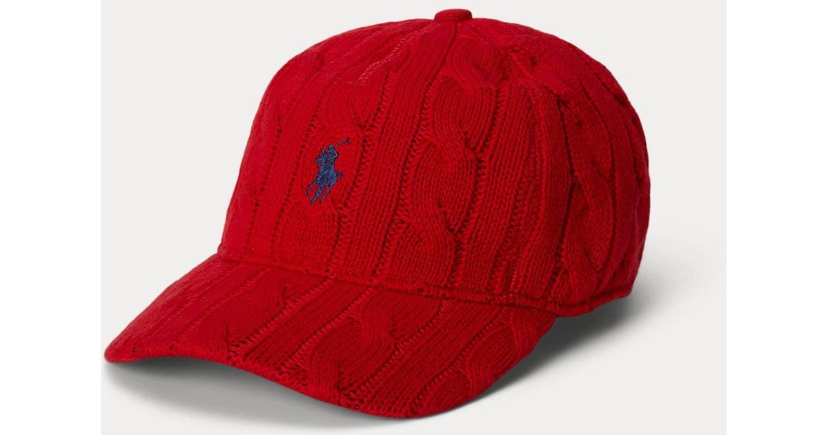 Polo Ralph Lauren Cable-Knit Cotton Ball Cap in Red | Lyst