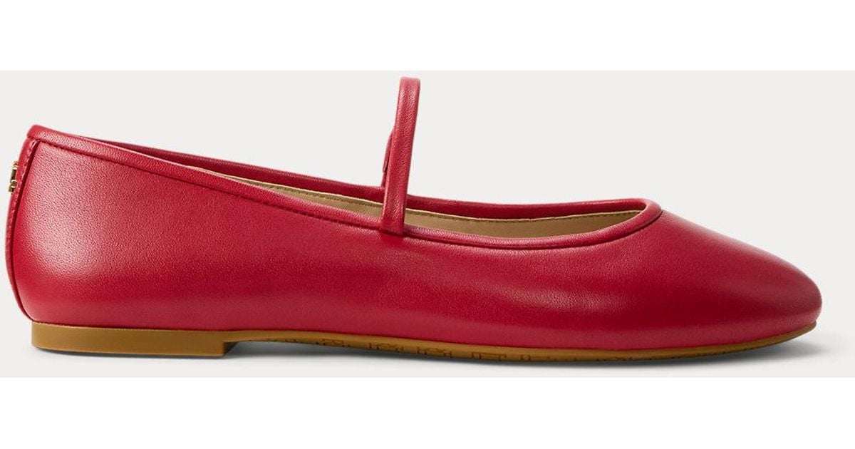 Ralph Lauren Jayna Nappa Leather Mary Jane Flat in Red | Lyst UK