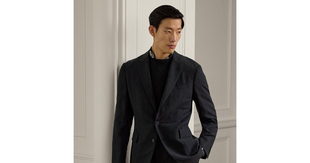 Ralph Lauren Ralph Lauren Kent Hand-Tailored Silk-Linen Jacket in Black ...