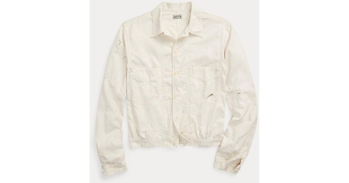 RRL Paint-splatter Sateen Work Jacket in White for Men | Lyst UK