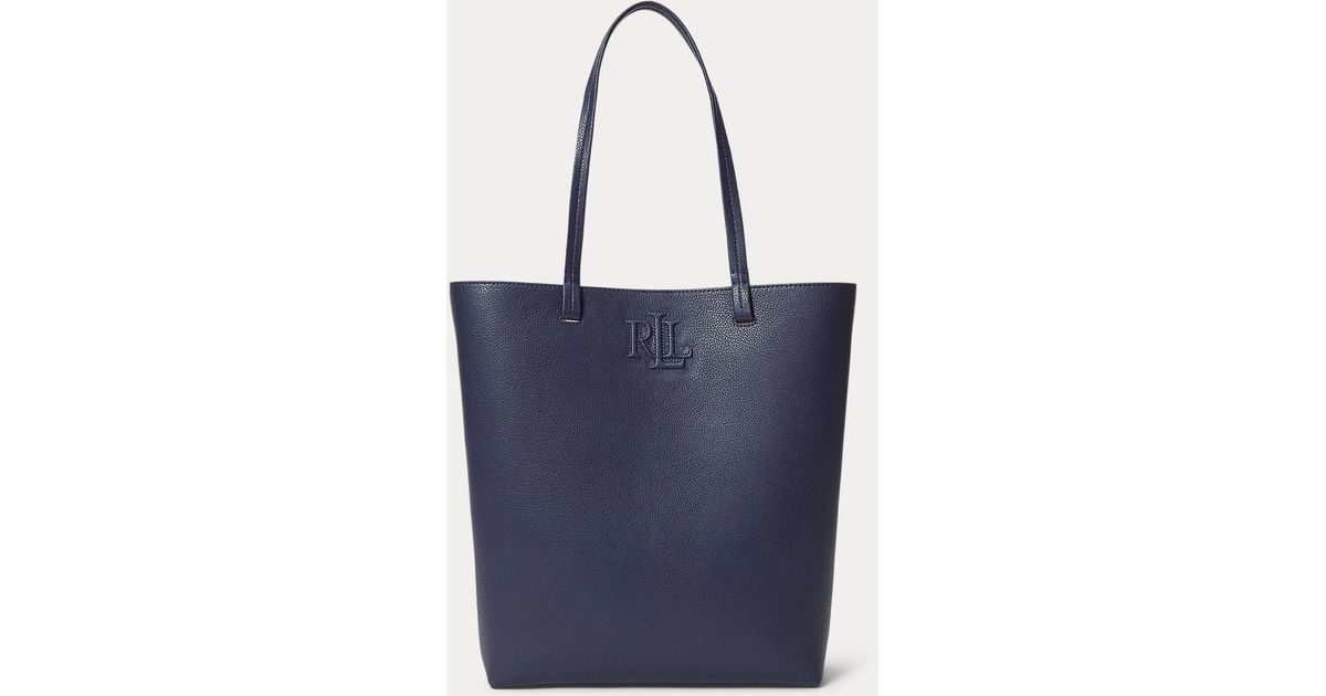 Ralph Lauren Pebbled Leather Large Adley Tote Bag in Blue | Lyst UK