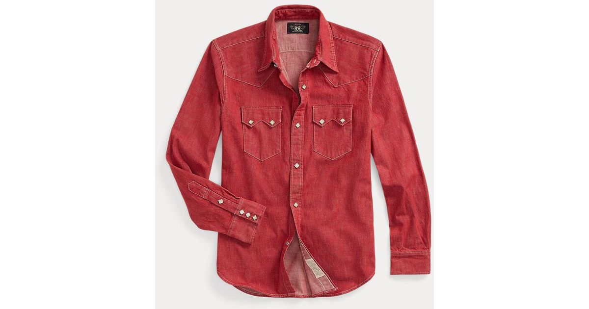 RRL Slim Fit Denim Western Shirt in Red for Men | Lyst UK