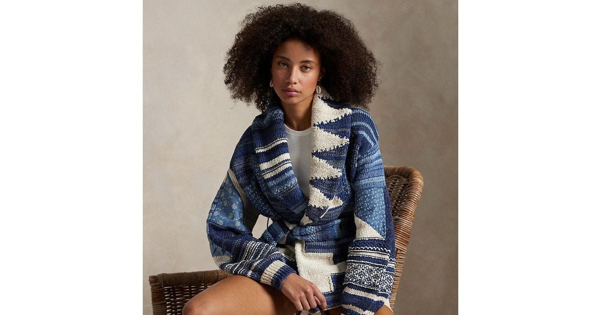 Polo Ralph Lauren Patchwork-Motif Wrap Cardigan in Blue | Lyst