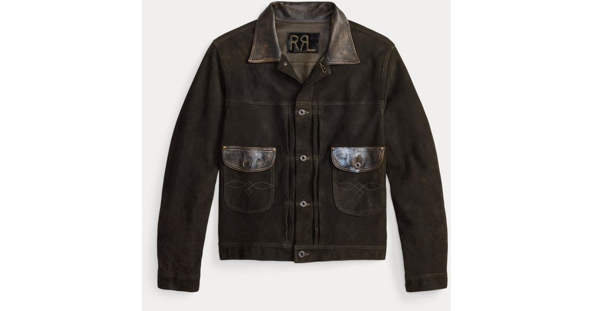 RRL Leather-Trim Suede Jacket in Black for Men | Lyst UK