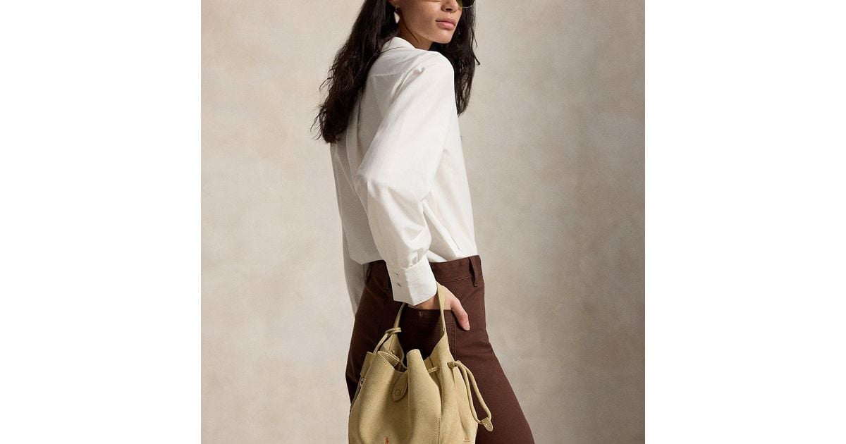Polo Ralph Lauren Polo Play Suede Drawstring Bag in Natural | Lyst