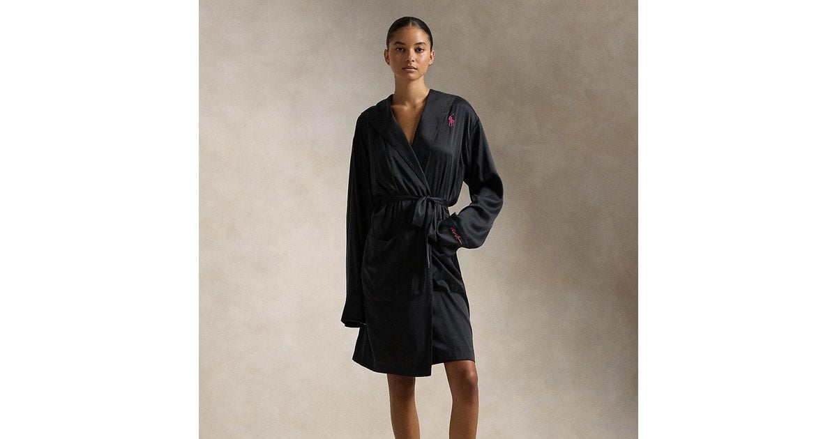 Ralph Lauren Pink Pony Silk Robe in Black | Lyst