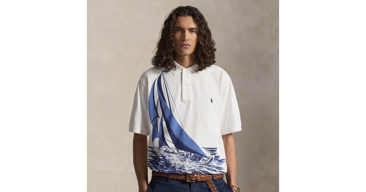 Polo Ralph Lauren Sailboat-Print Mesh Polo Shirt in Blue for Men | Lyst
