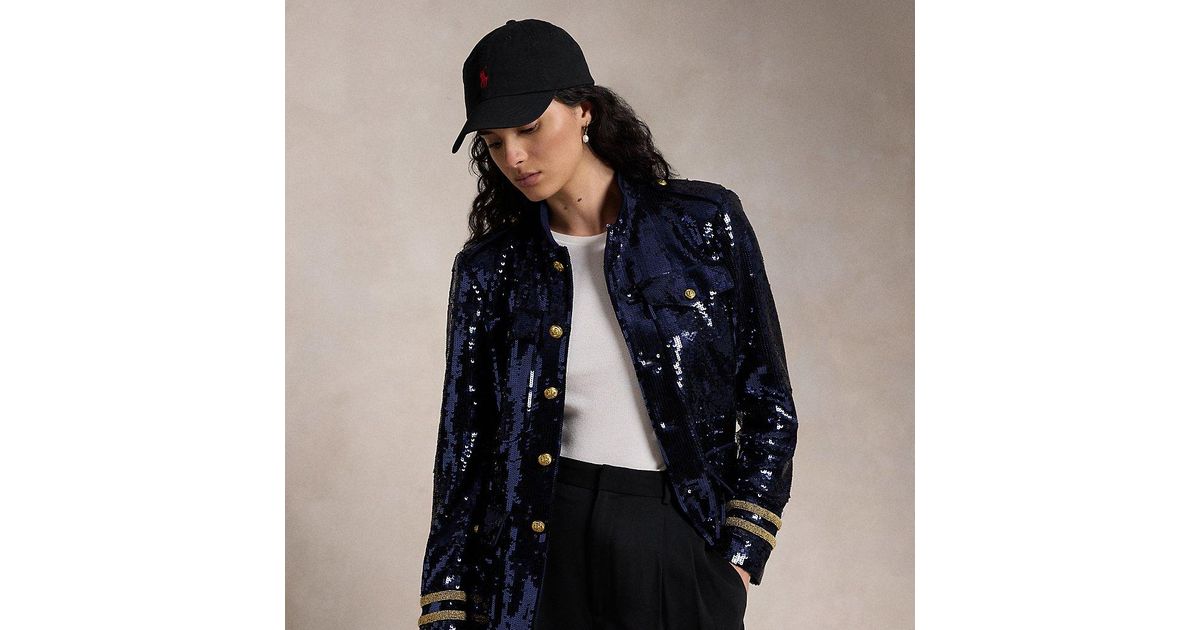 Polo Ralph Lauren Sequinned Stand-collar Blazer in Blue | Lyst