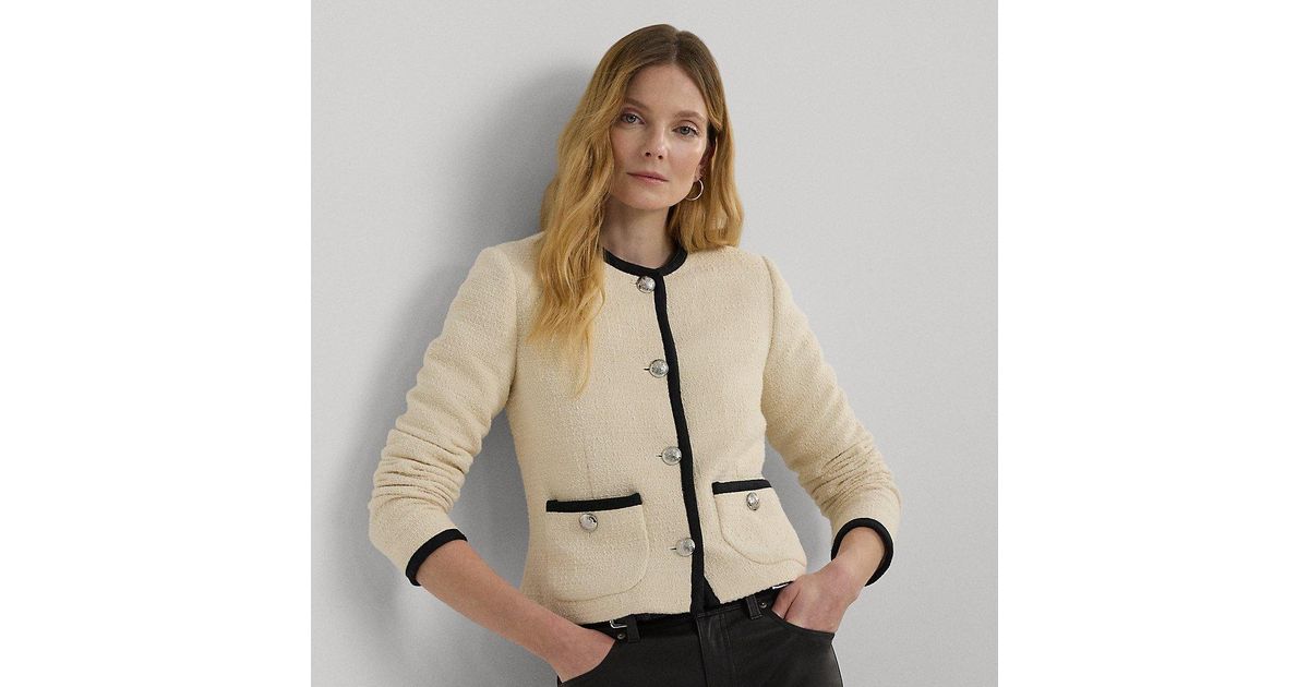 Ralph Lauren Ralph Lauren Two-tone Bouclé Cropped Jacket in Natural | Lyst