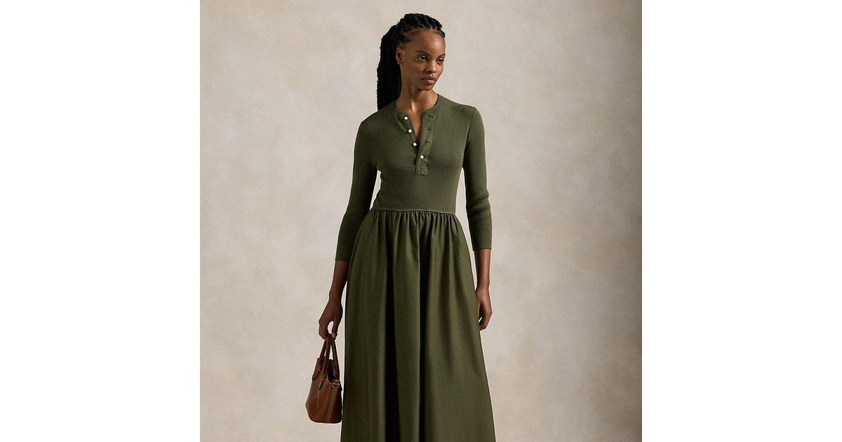 Polo Ralph Lauren Henley-Bodice Dress in Green | Lyst