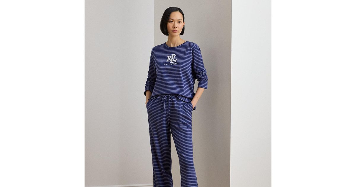 Ralph Lauren Ralph Lauren Striped Cotton-Blend Interlock Pj Set in Blue ...